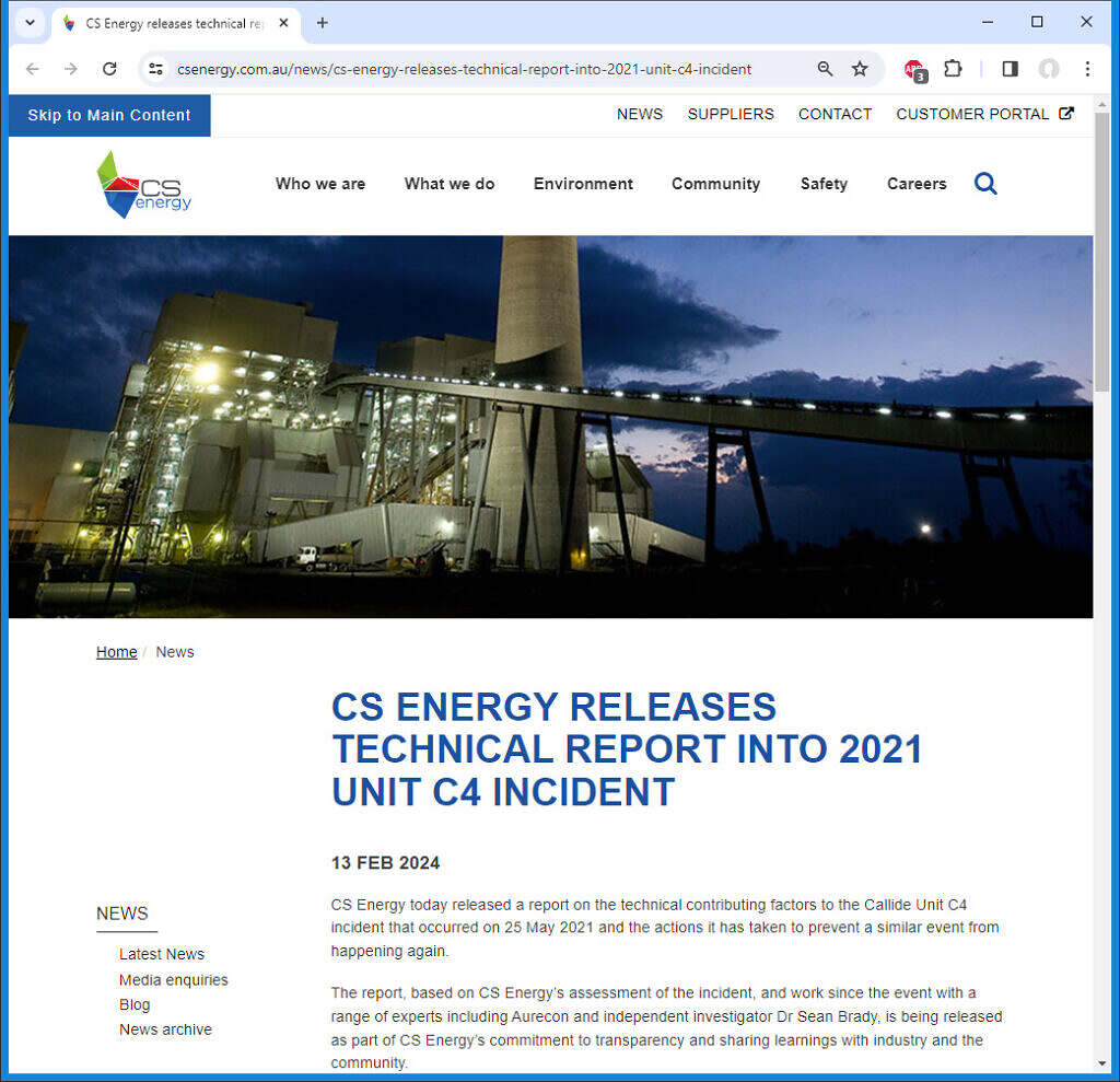 CS Energy releases report into 2021 Callide C4 unit failure - WattClarity